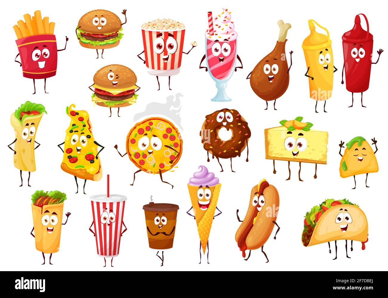 Fast food cartoon characters. Burgers and drinks Stock Vector Image ...