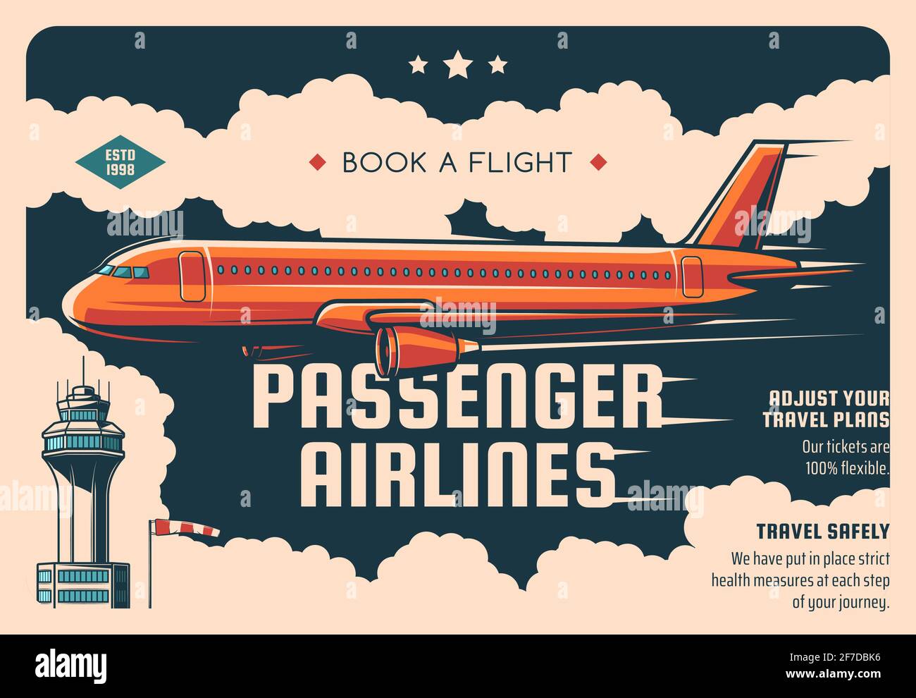 Airline flight ticket booking service retro poster Stock Vector Image ...