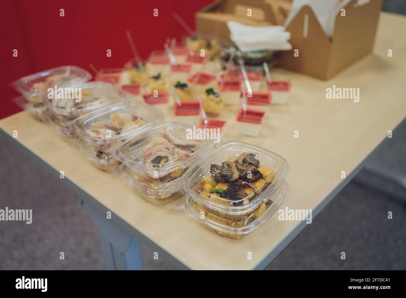 Catering service. Restaurant table with food at event. Shallow depth of ...