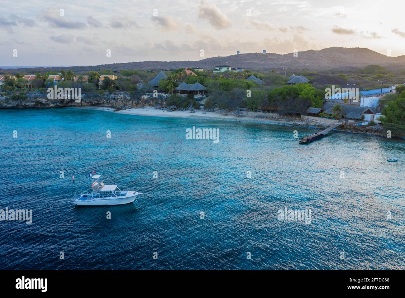 Aerial view above coast scenery of Curacao, Caribbean with ocean and ...
