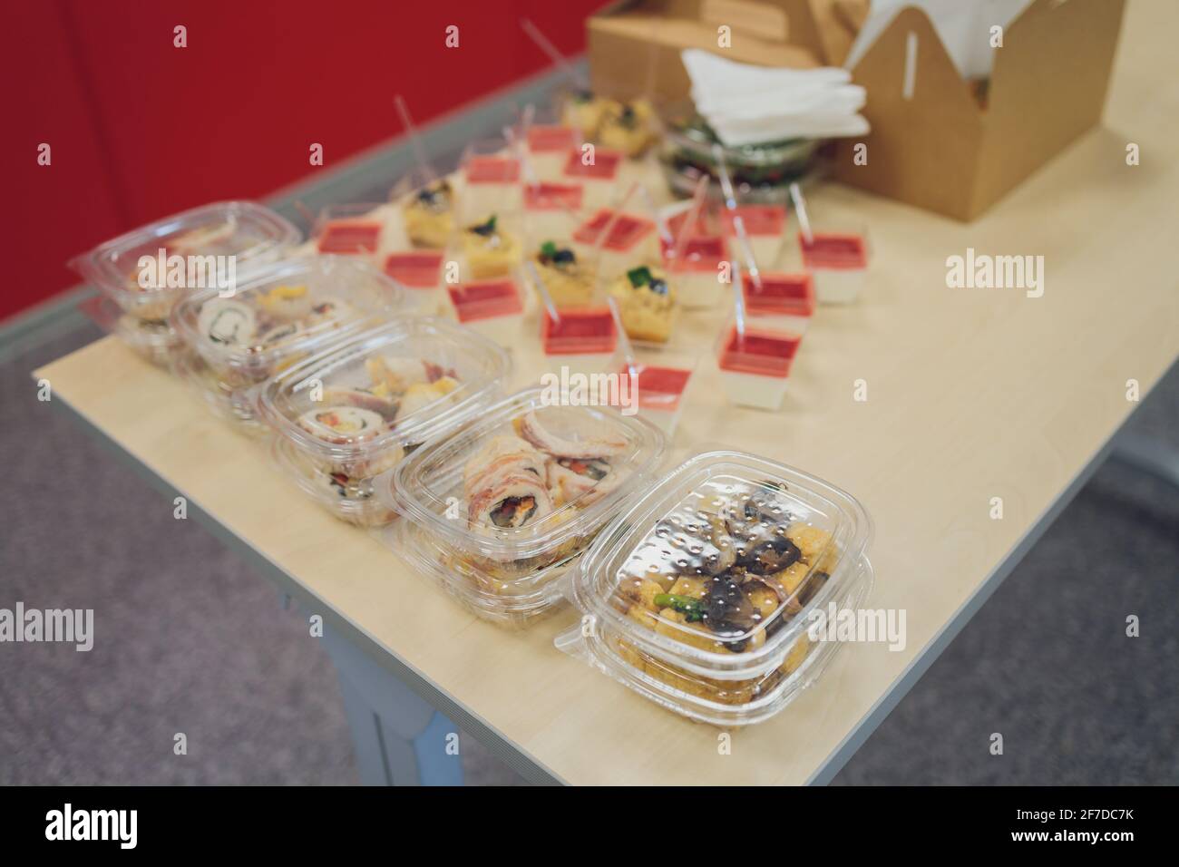 Catering service. Restaurant table with food at event. Shallow depth of ...