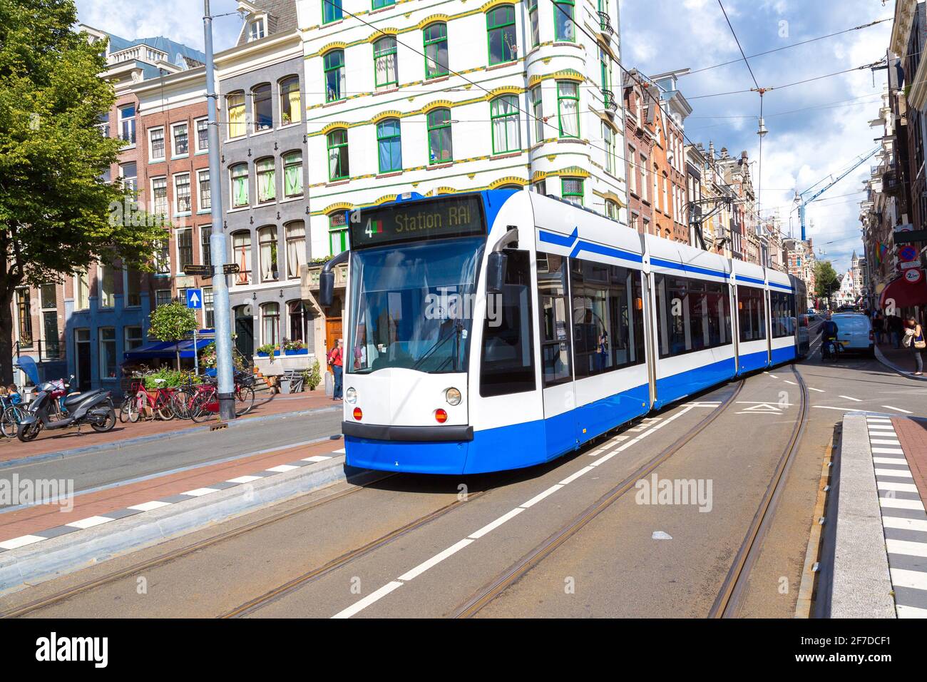 Modern tram in Amsterdam. Amsterdam is the capital and most populous ...