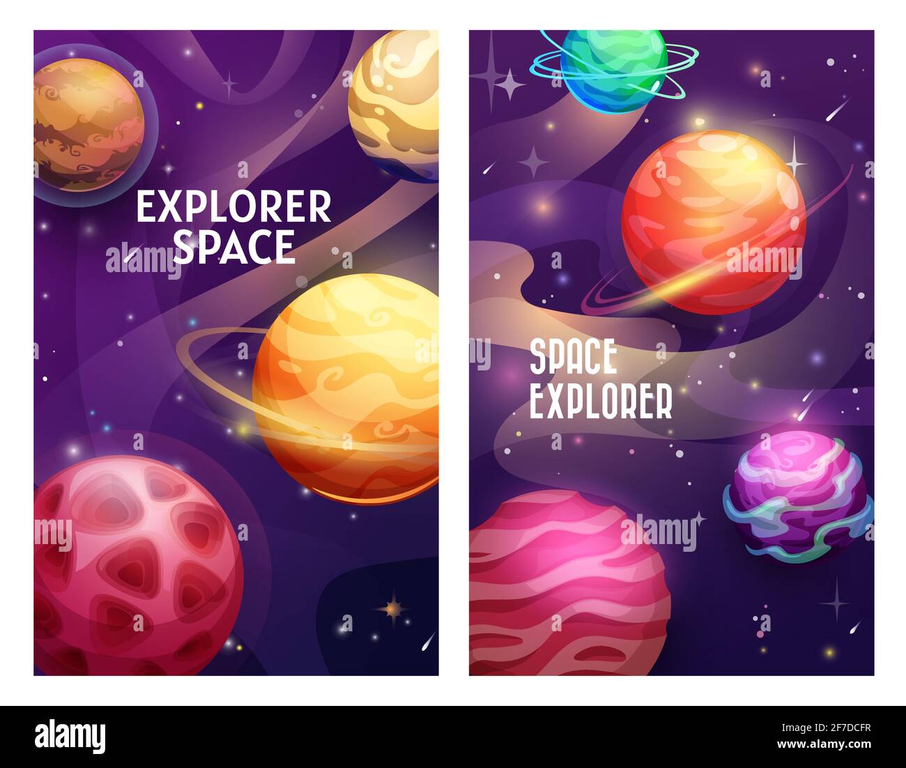Space explorer banners, cartoon planets and stars Stock Vector Image ...