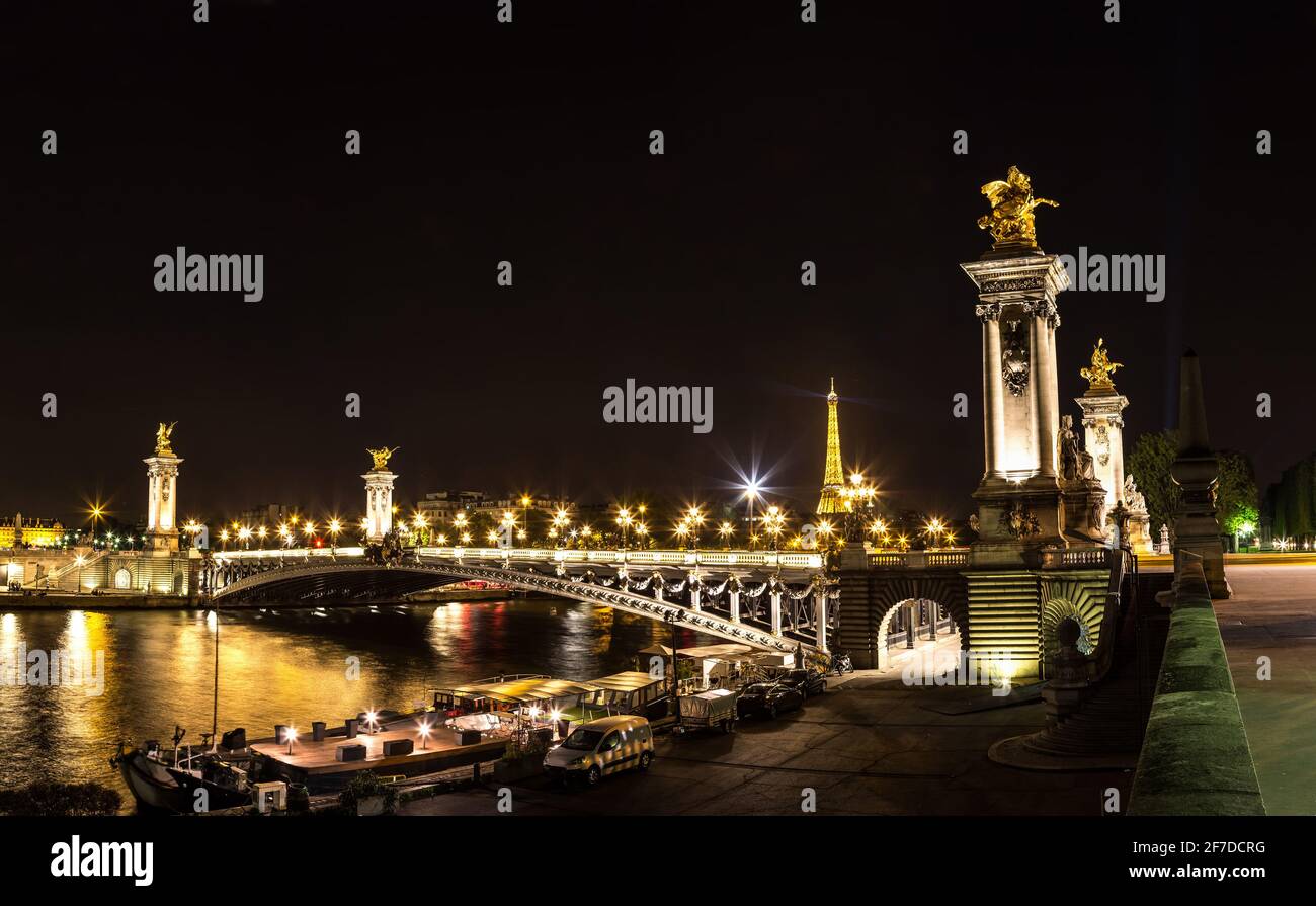 PARIS, FRANCE - JULY 14 2014: The Eiffel Tower and Pont Alexandre III ...