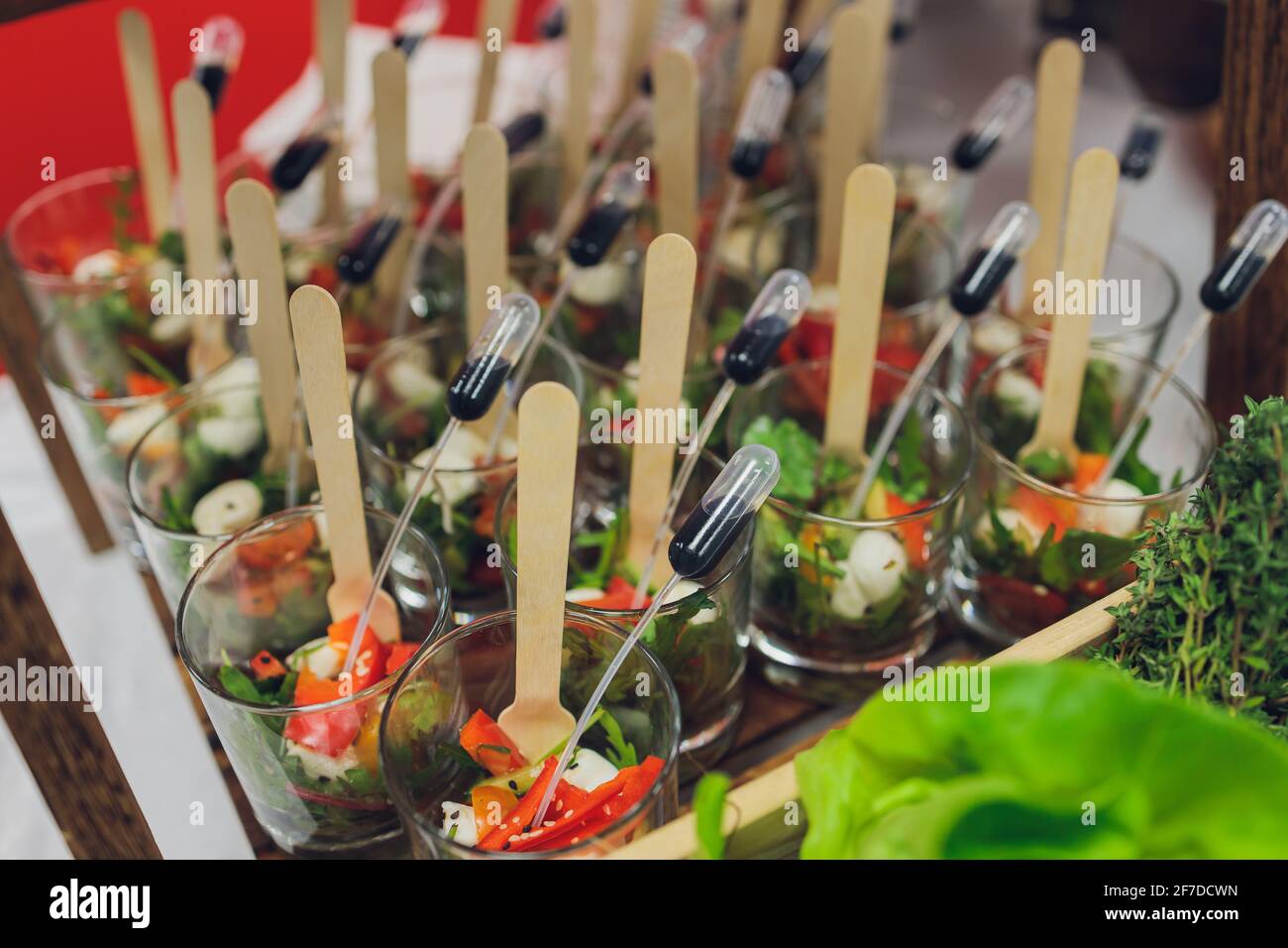 Catering service. Restaurant table with food at event. Shallow depth of ...