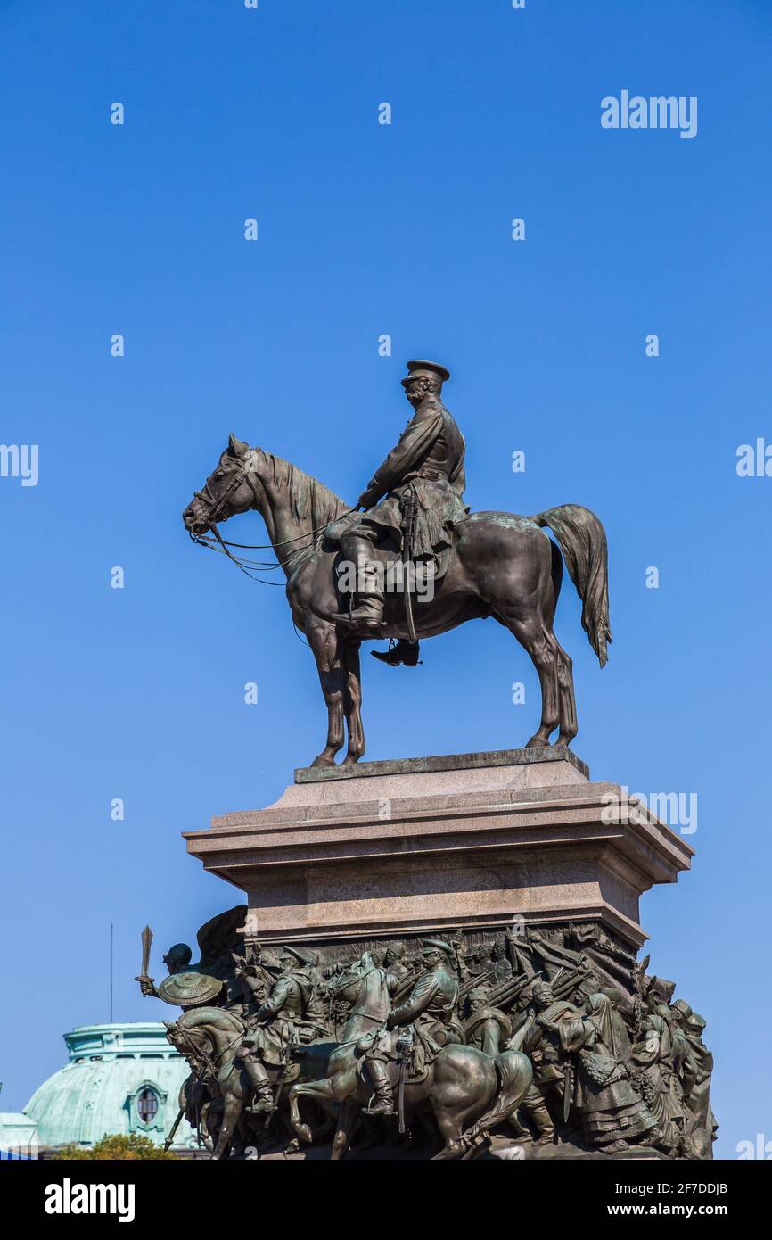 Statue of Russian king Alexander II, in Sofia, Bulgaria in a summer day ...