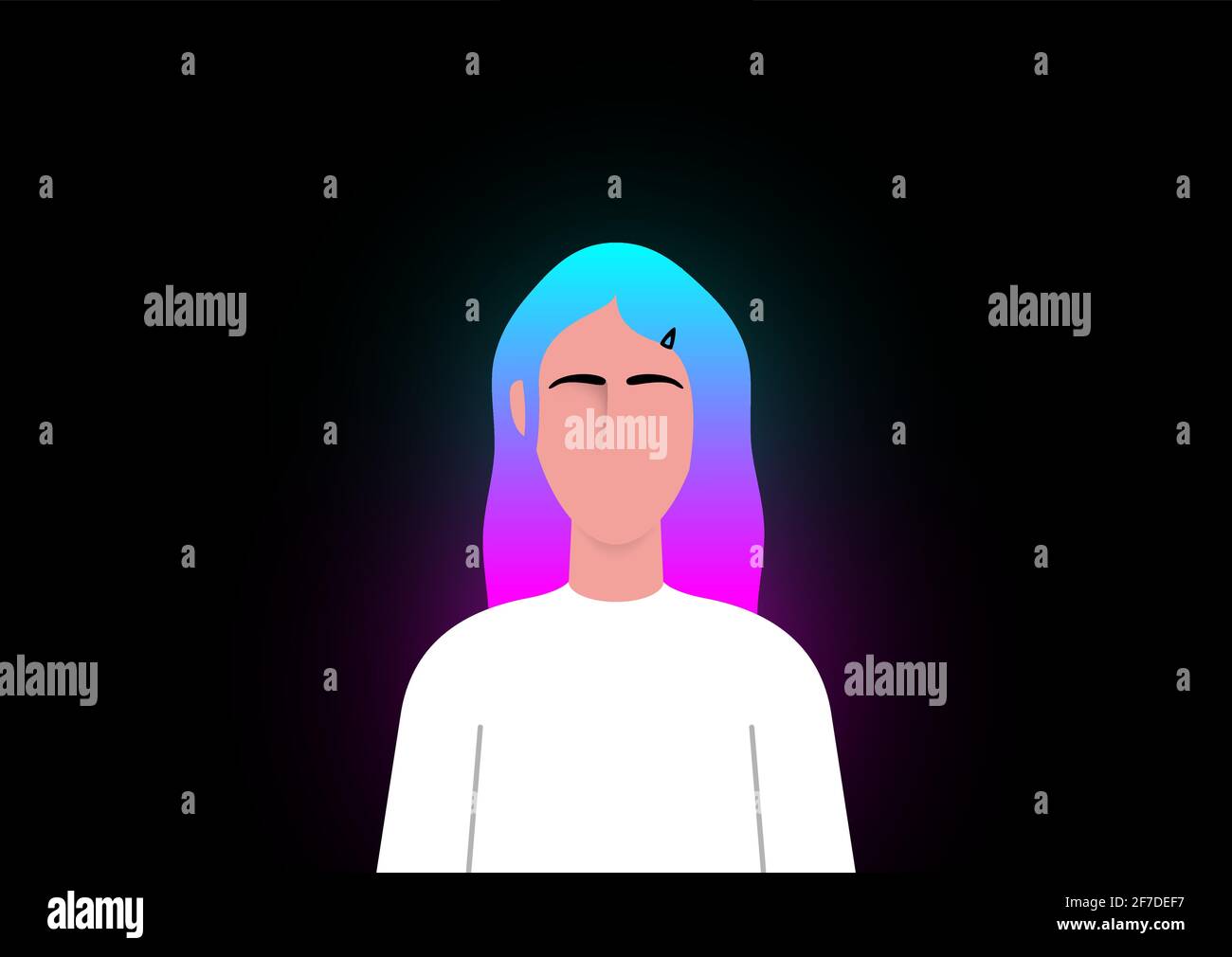 Generation Z, a girl with a bright gradient hairstyle, glowing neon ...