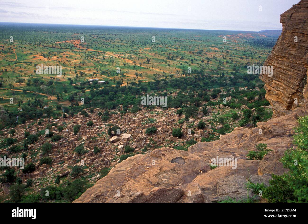 View of Tireli from plateau, Bandiagara Escarpment in the Bandiagara ...