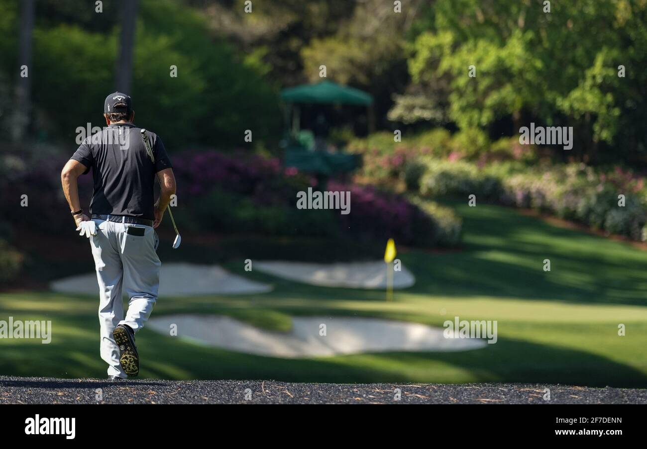 Augusta, United States. 06th Apr, 2021. Phil Mickelson walks off the ...