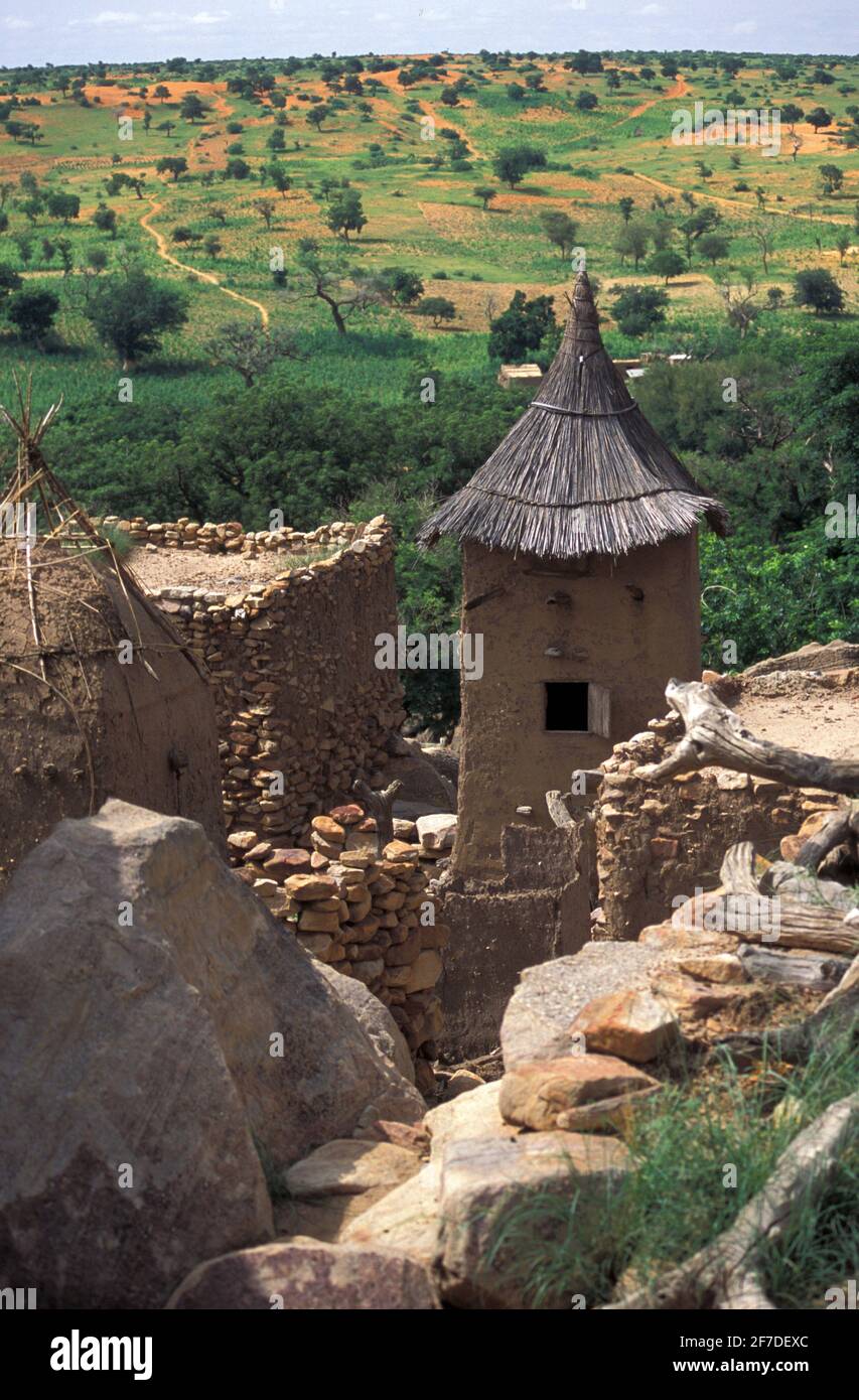 Mud granaries hut in Tireli, Bandiagara Escarpment in the Bandiagara ...