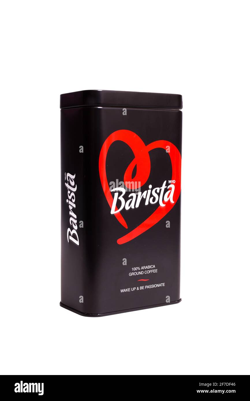 BELARUS, NOVOPOLOTSK - 26 JANUARY, 2021: Black jar of coffee Barista ...