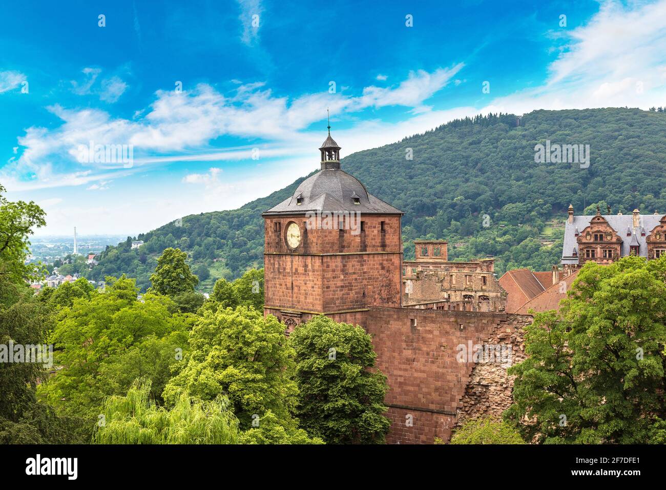 Panoramic aerial view of Heidelberg and ruins of Heidelberg Castle ...