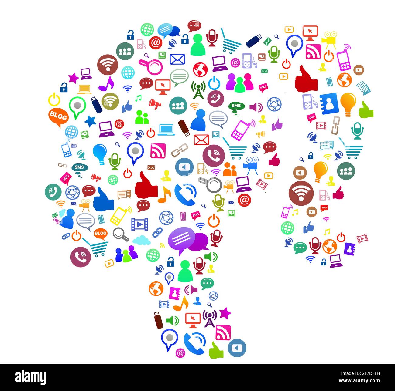 Human man head with internet social media technology symbols . colorful ...