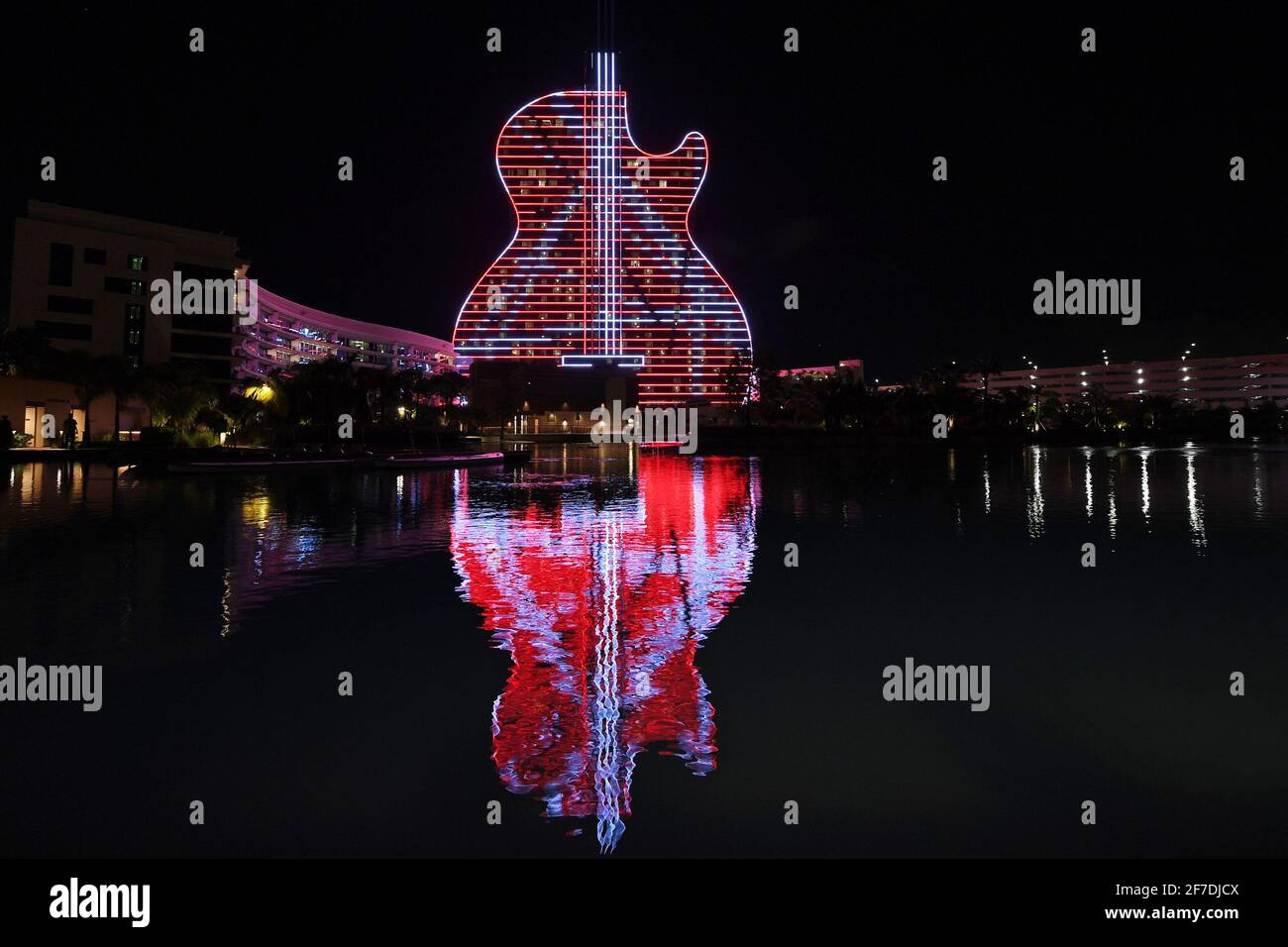 Hollywood - FL - 20201008- The iconic Hard Rock Guitar Hotel lights up ...