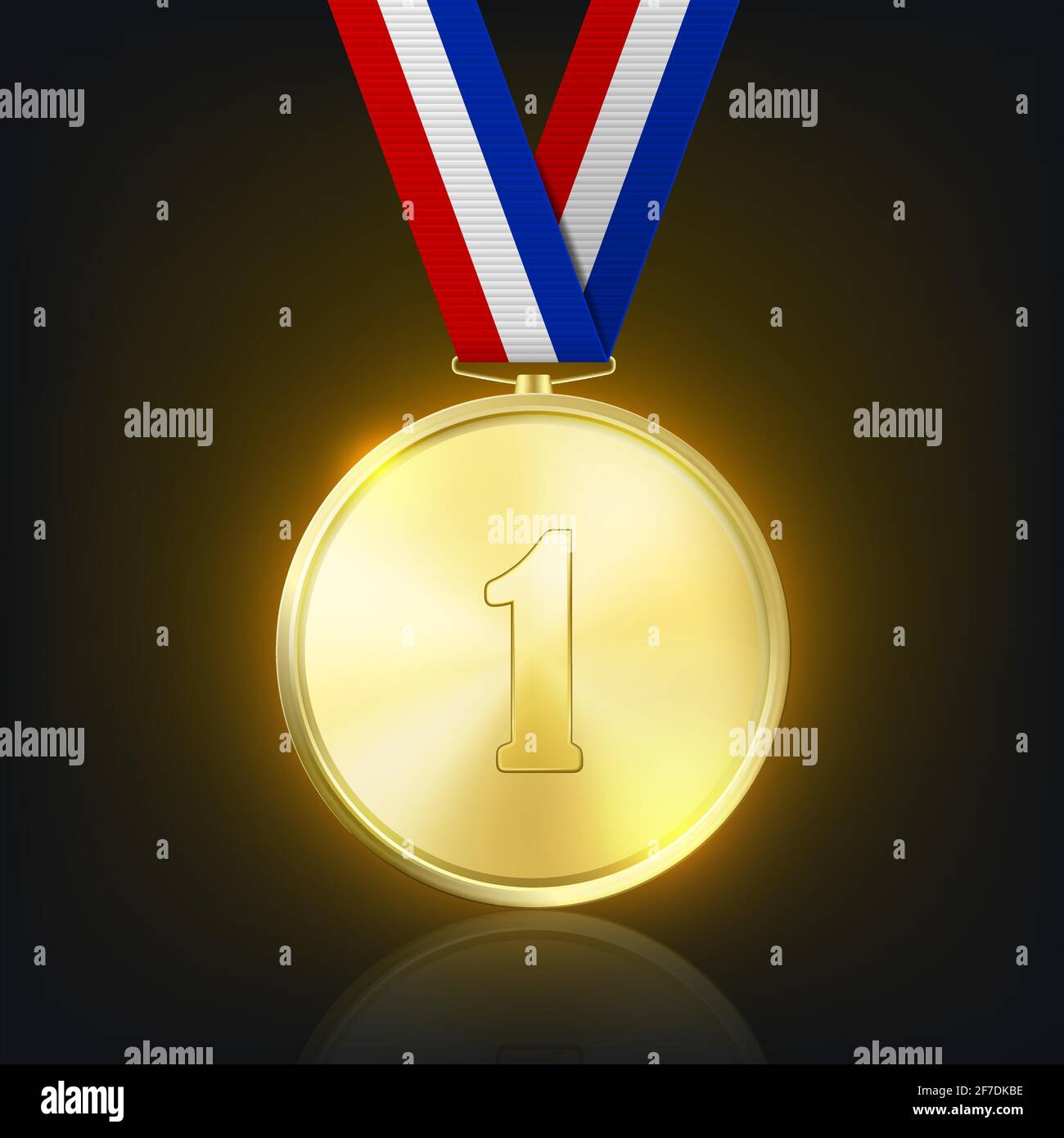 Vector 3d Realistic Shiny Golden Win Medal with Striped Tricolor Ribbon ...
