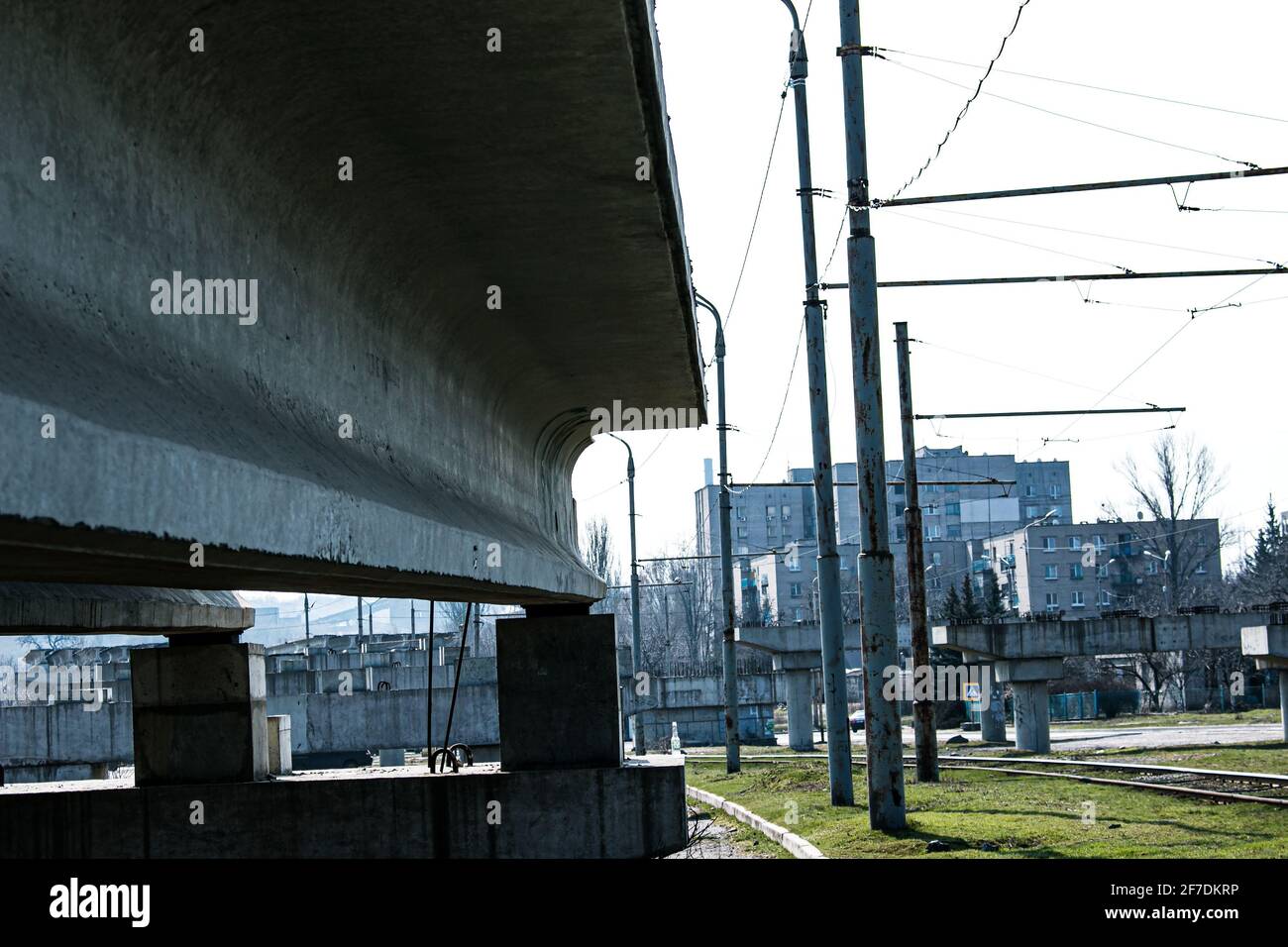 Highway overpass construction. Site of under construction viaduct Stock ...