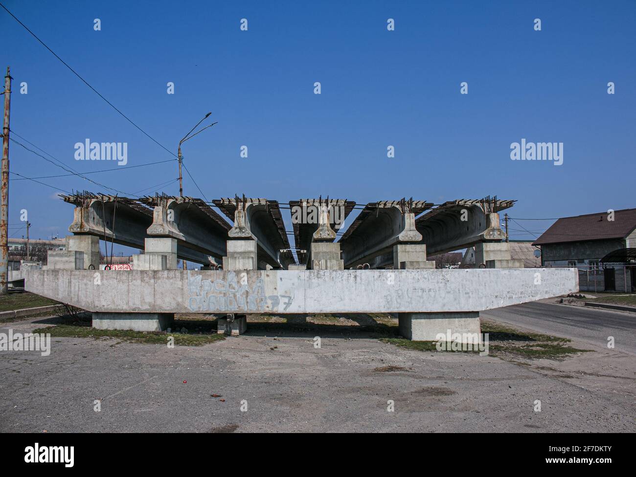 Highway overpass construction. Site of under construction viaduct Stock ...