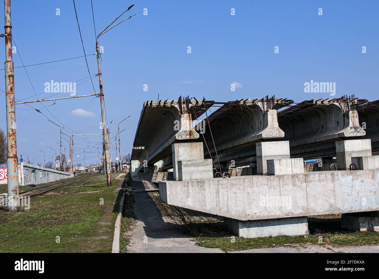 Highway overpass construction. Site of under construction viaduct Stock ...