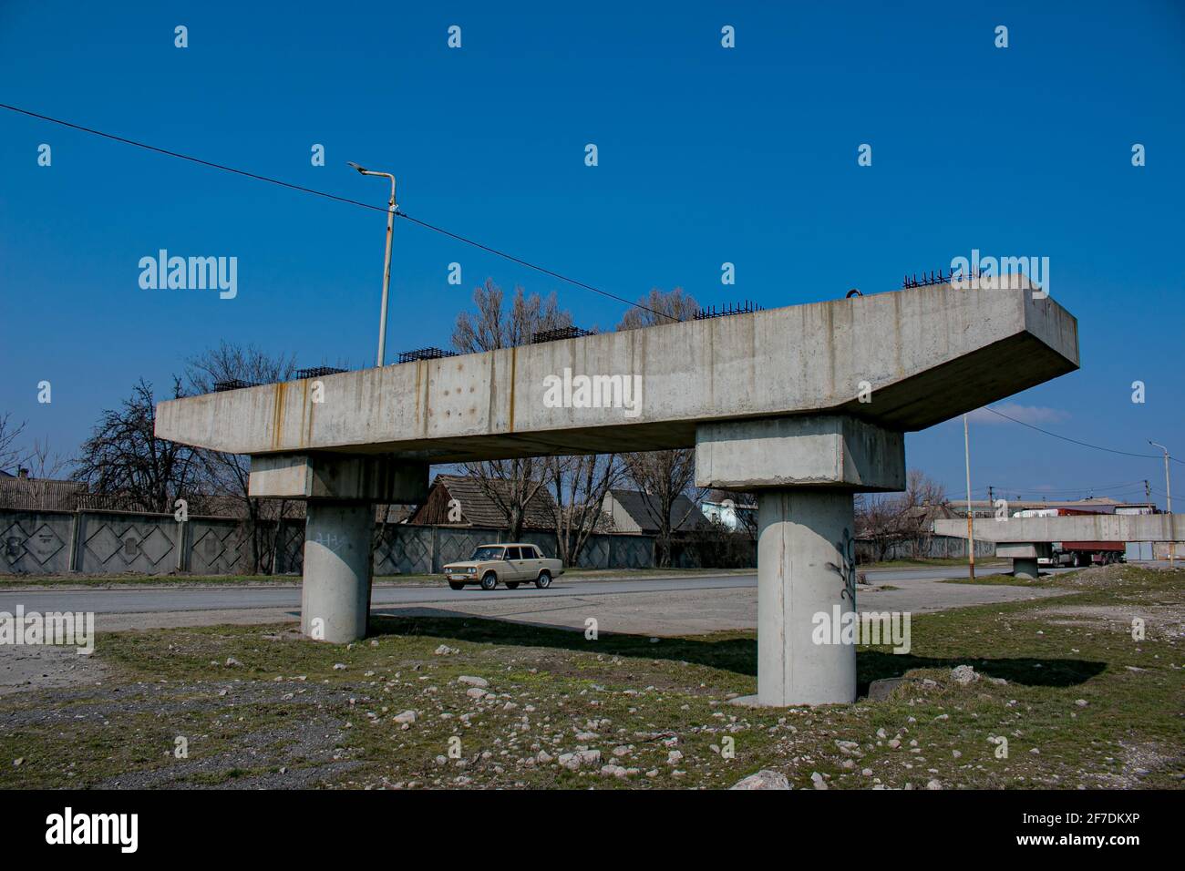 Highway overpass construction. Site of under construction viaduct Stock ...
