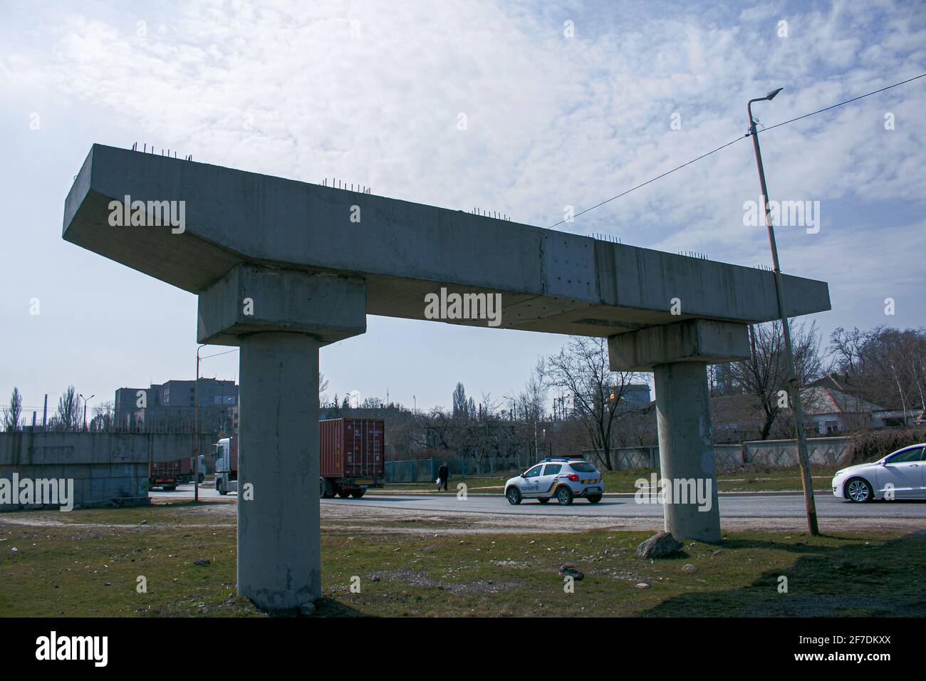 Highway overpass construction. Site of under construction viaduct Stock ...