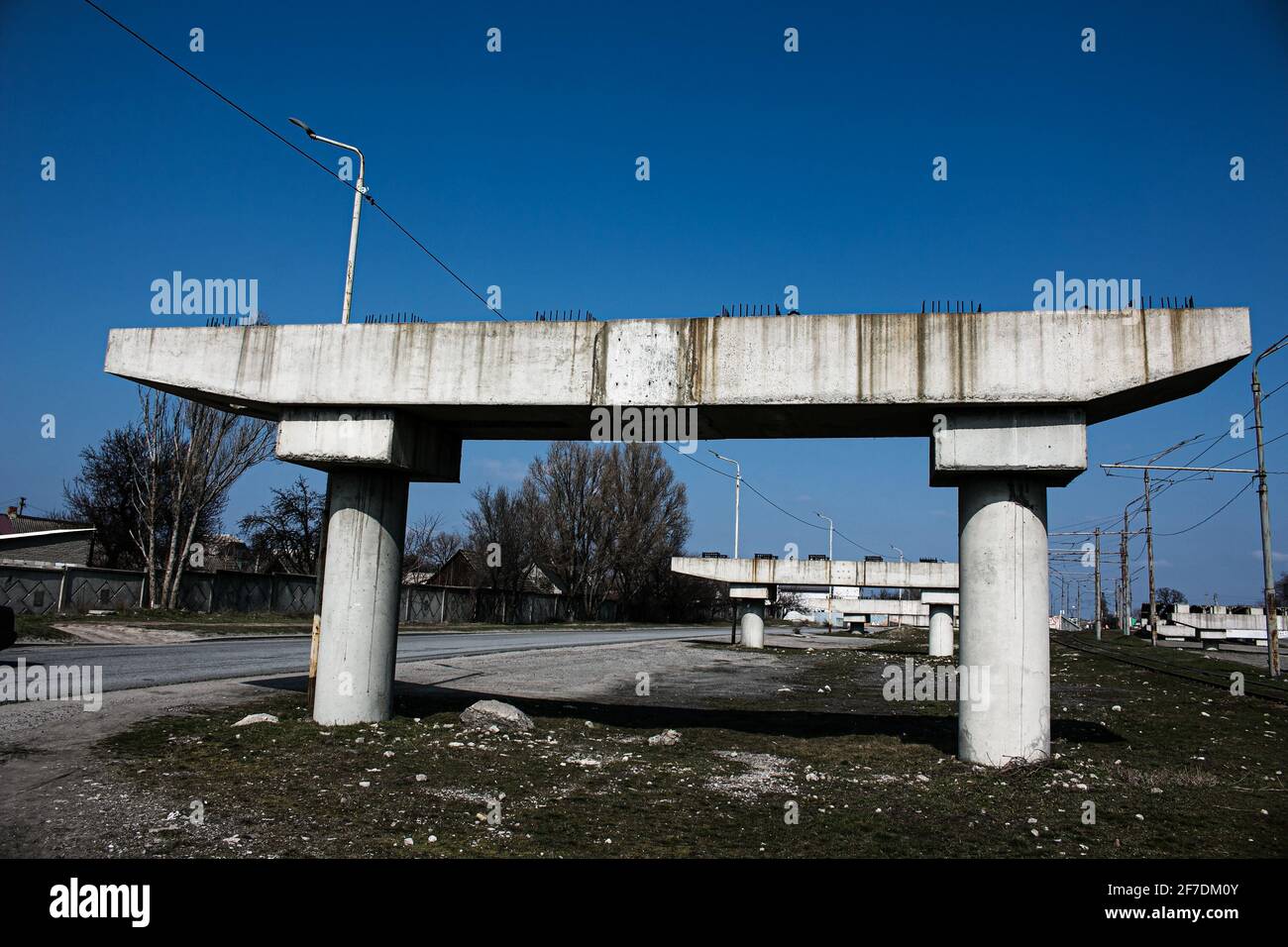 Highway overpass construction. Site of under construction viaduct Stock ...
