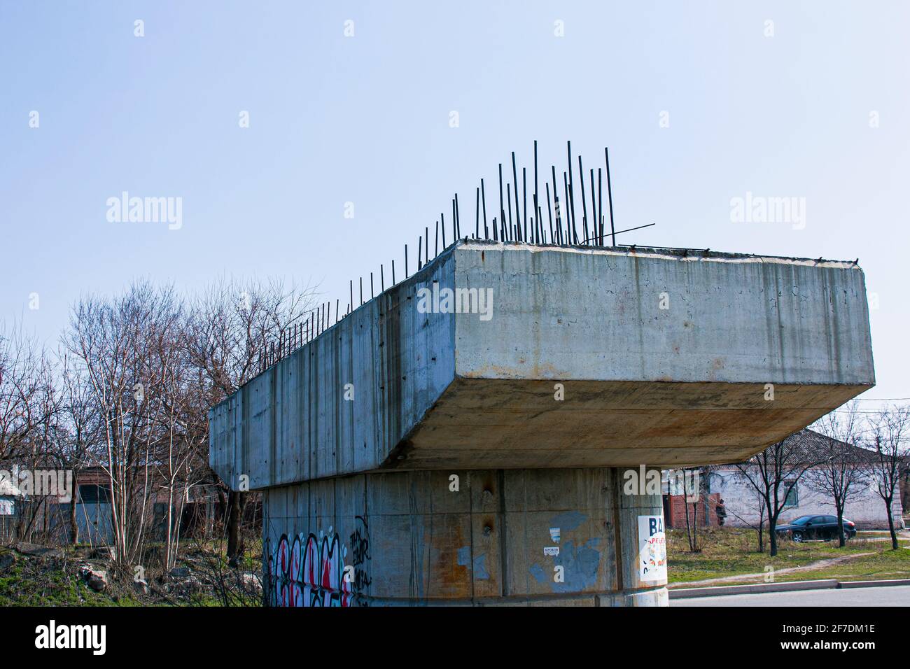 Abandoned construction. Highway overpass construction. Site of under ...