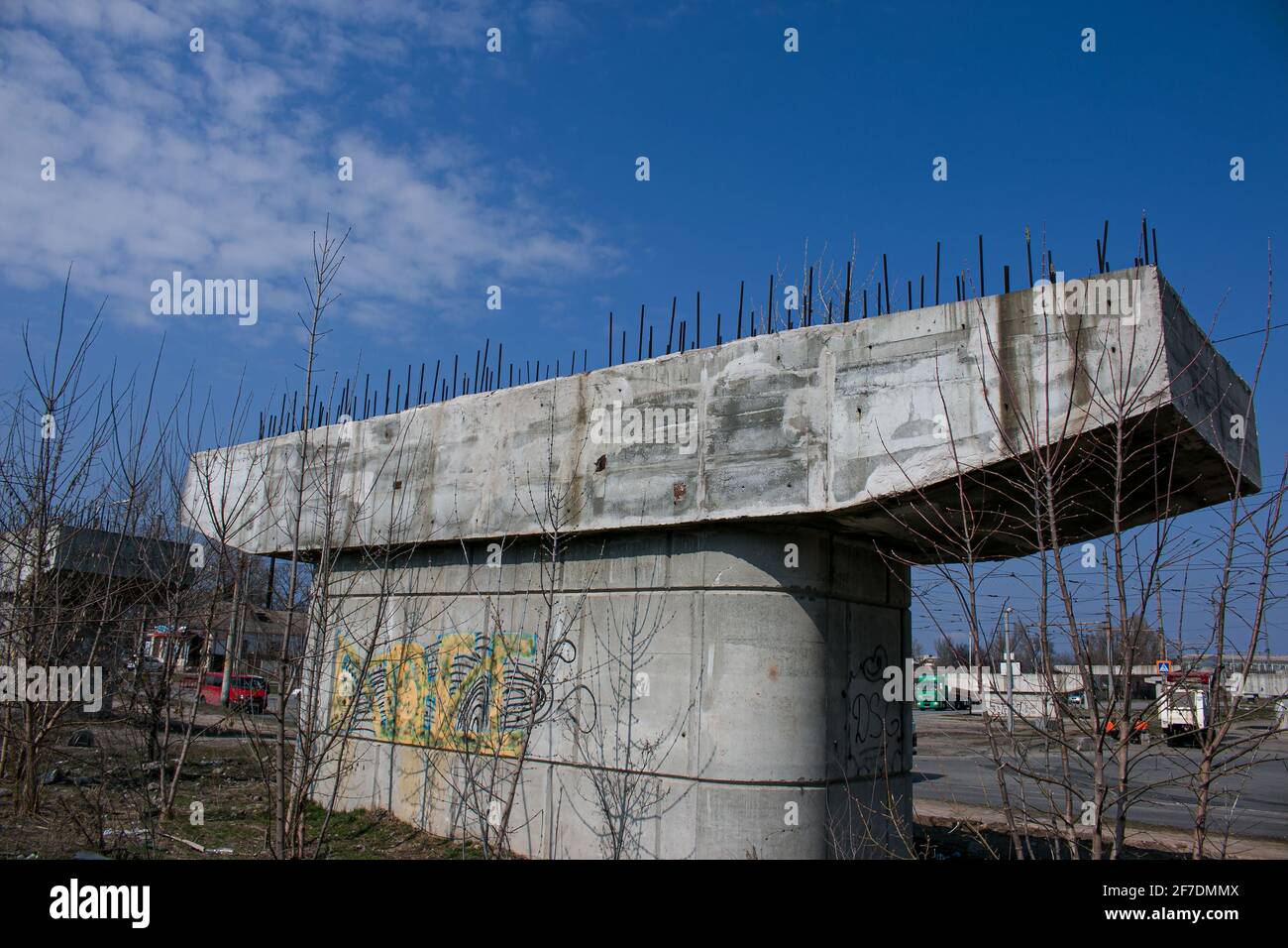 Abandoned construction. Highway overpass construction. Site of under ...