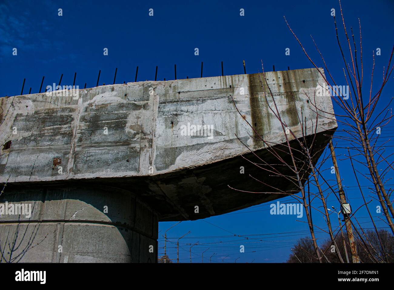 Abandoned construction. Highway overpass construction. Site of under ...