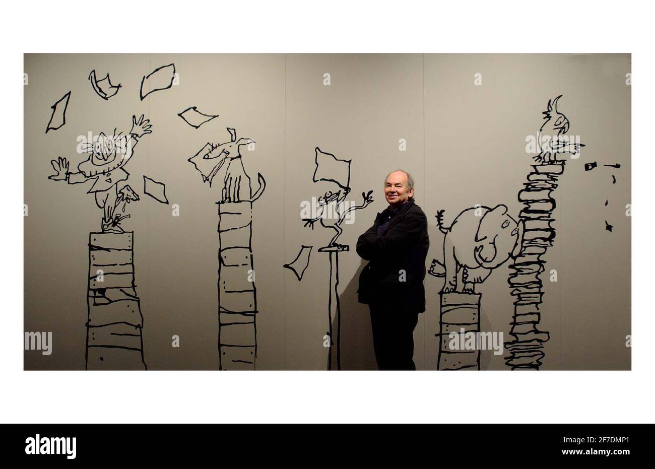 QUENTIN BLAKE IN FROUNT OF A WALL DISPLAY,PART OF HIS EXHIBITION AT ...