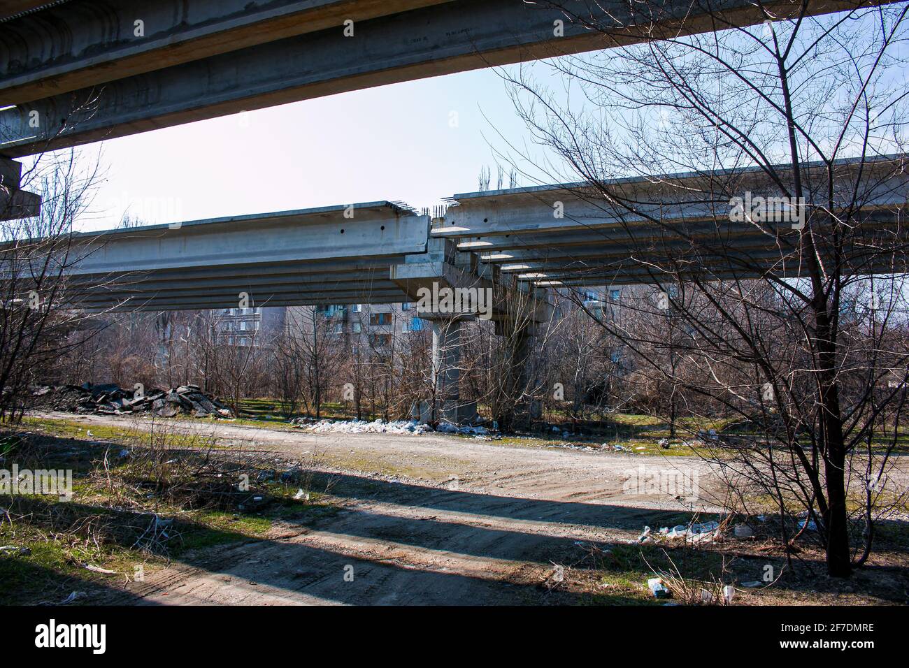 Abandoned construction. Highway overpass construction. Site of under ...