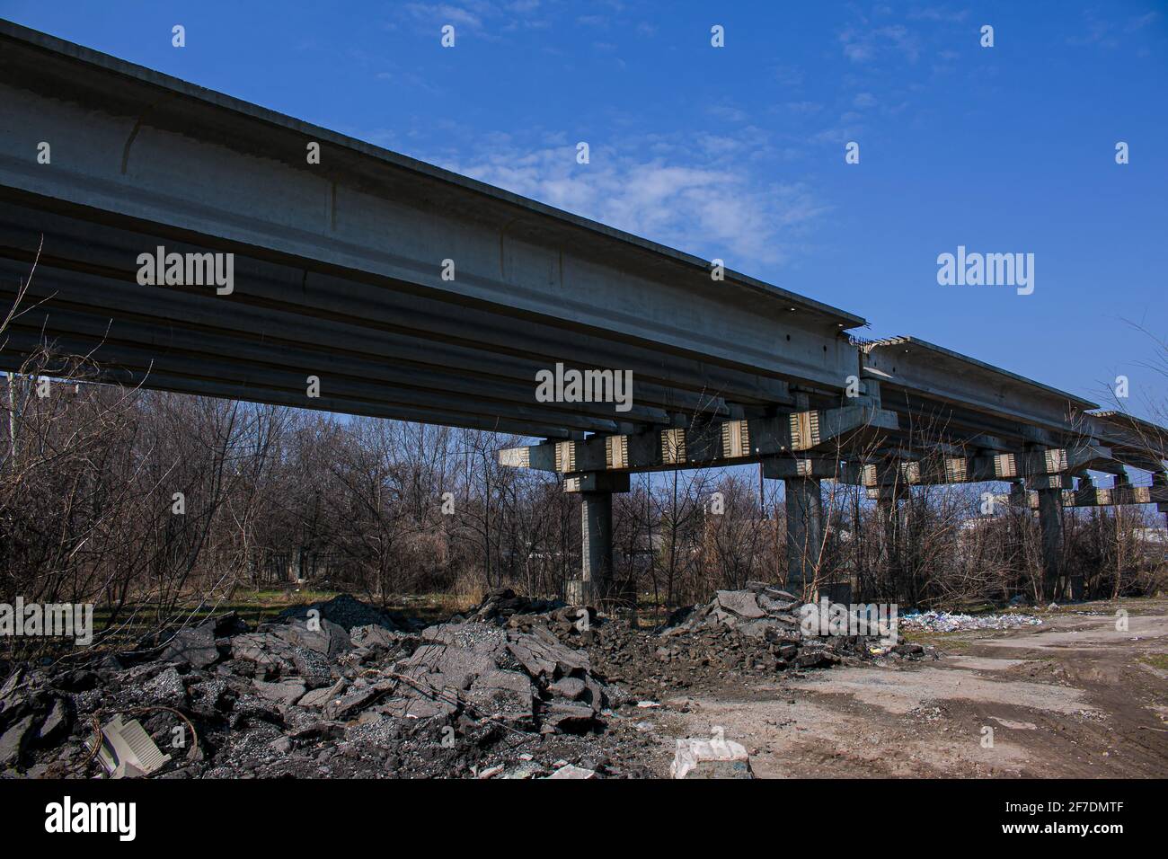 Abandoned construction. Highway overpass construction. Site of under ...