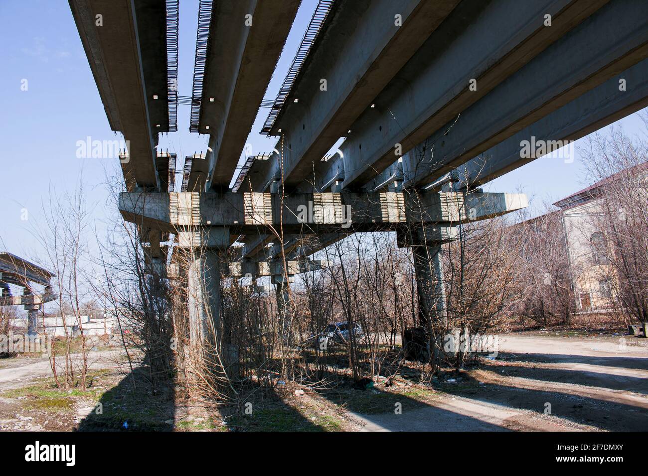 Abandoned construction. Highway overpass construction. Site of under ...
