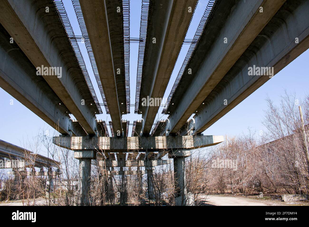 Abandoned construction. Highway overpass construction. Site of under ...