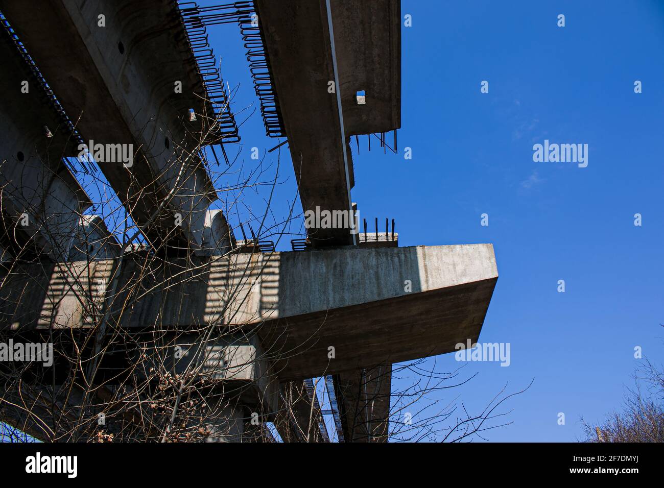 Abandoned construction. Highway overpass construction. Site of under ...