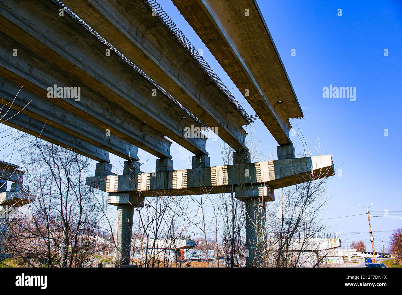Abandoned construction. Highway overpass construction. Site of under ...