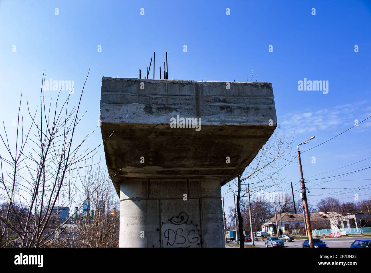 Abandoned construction. Highway overpass construction. Site of under ...