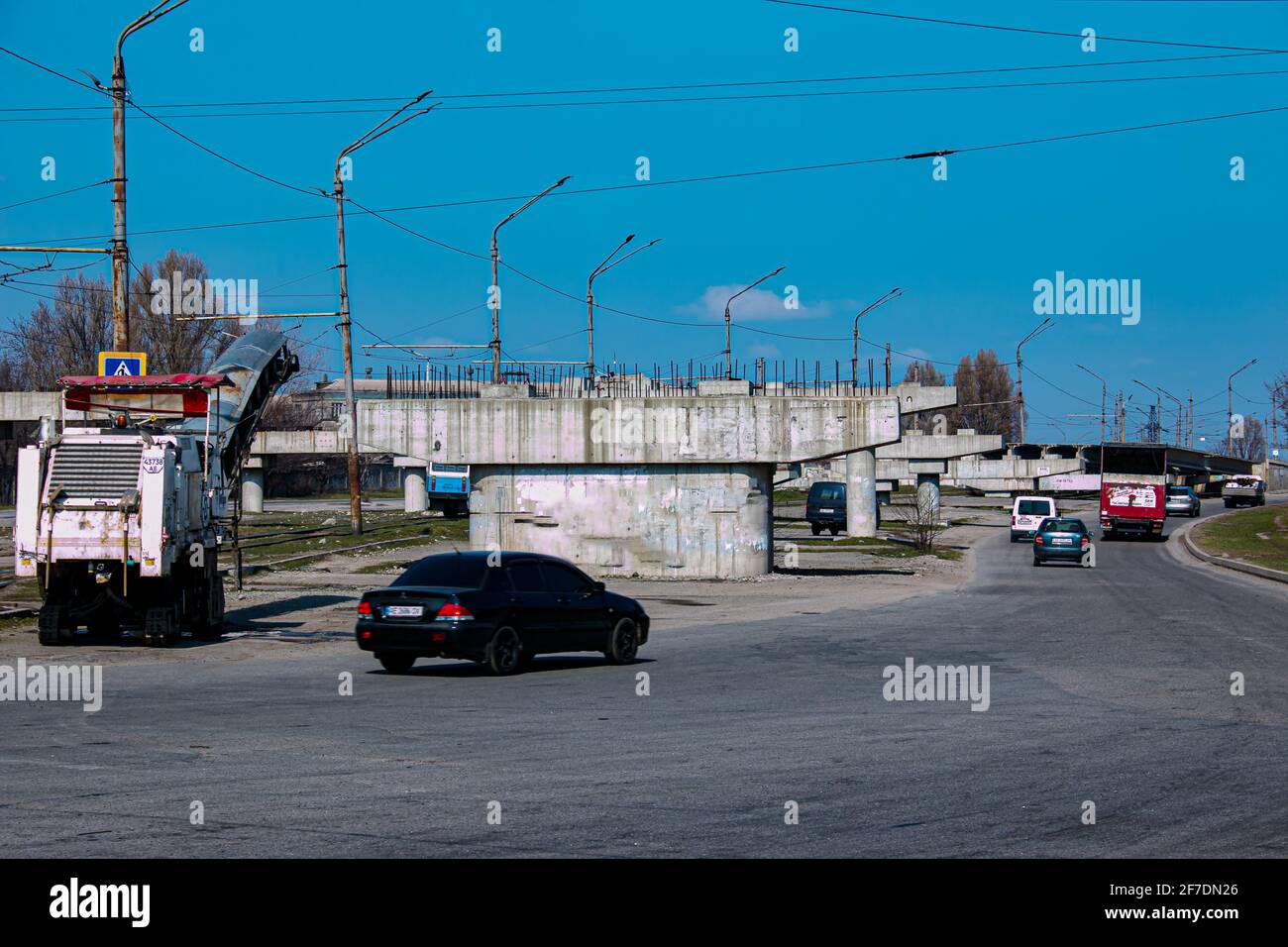 Abandoned construction. Highway overpass construction. Site of under ...