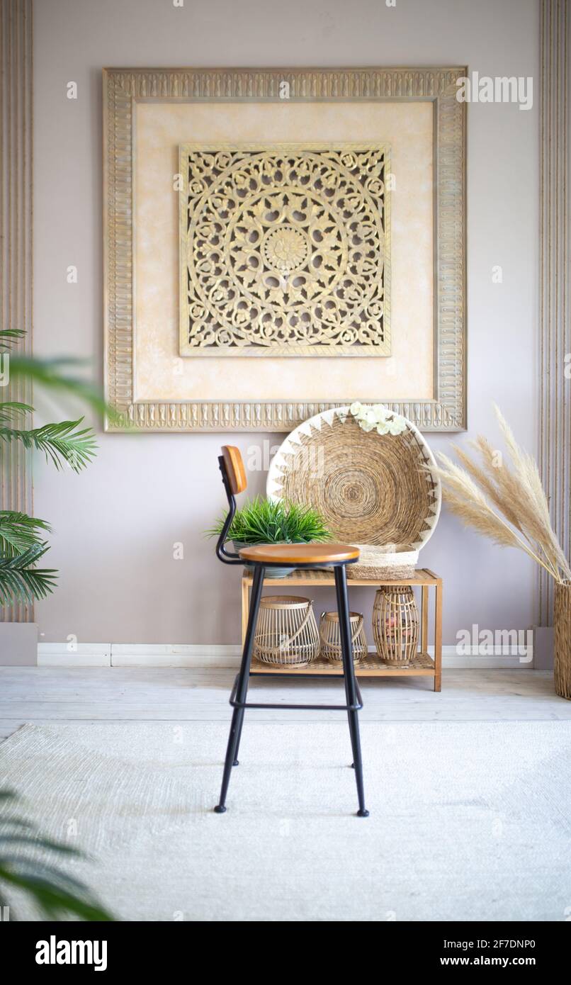 Stylish chair in the interior against the background of the wall ...