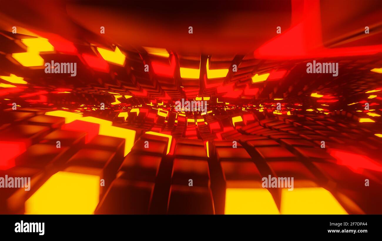 Red and yellow neon light cubes 3D render Stock Photo - Alamy