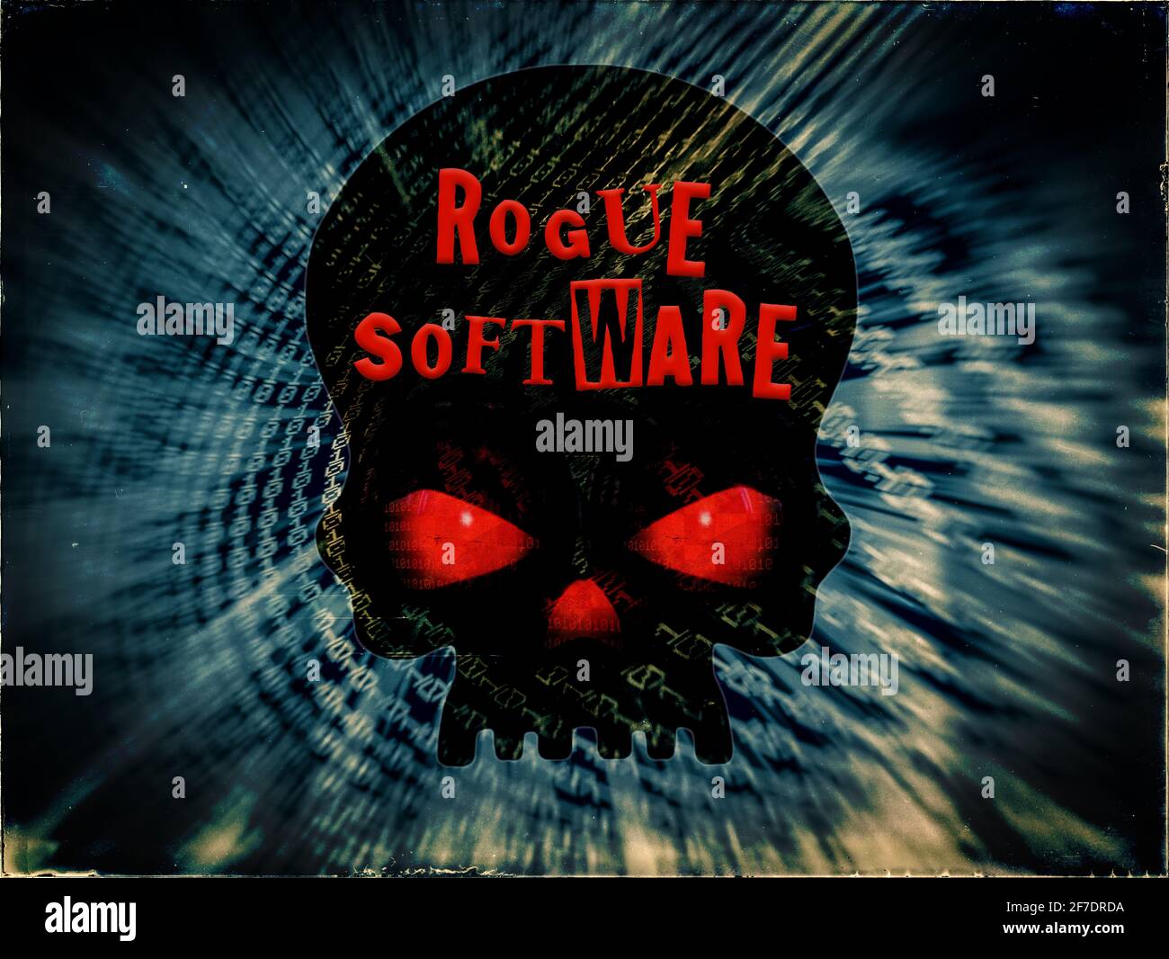 Rogue Software, Illustration of a computer screen with black skull on a ...