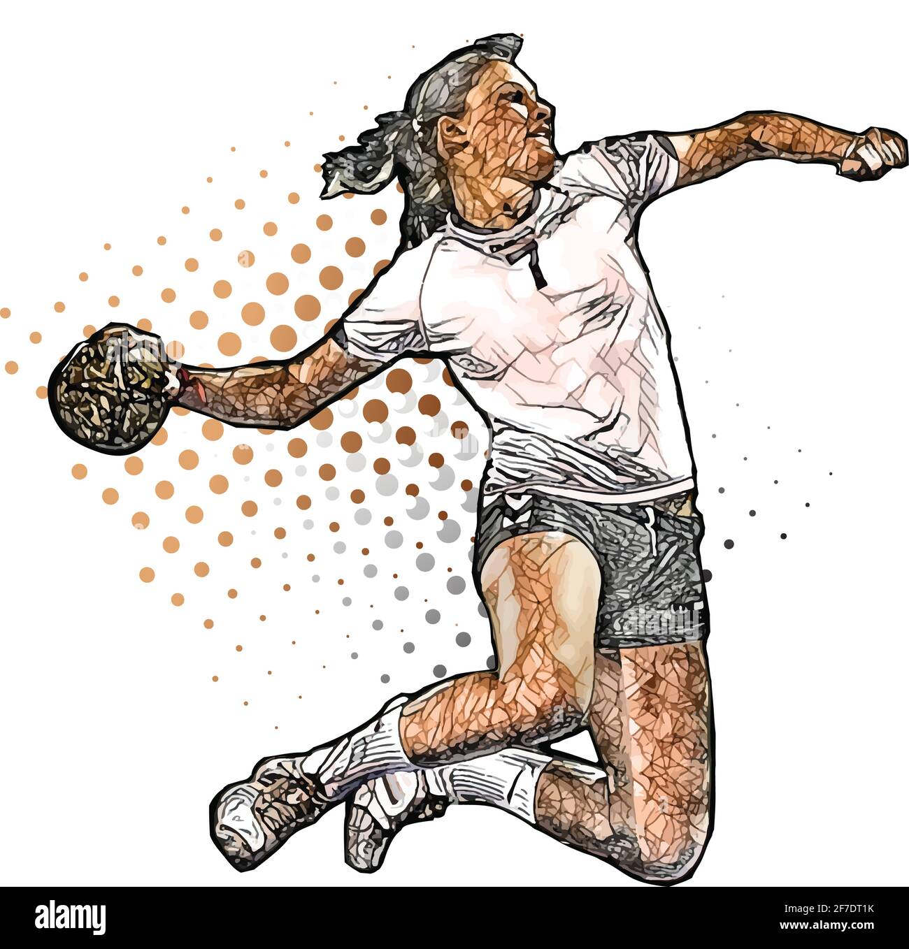 colored woman handball player vector illustration on white background ...