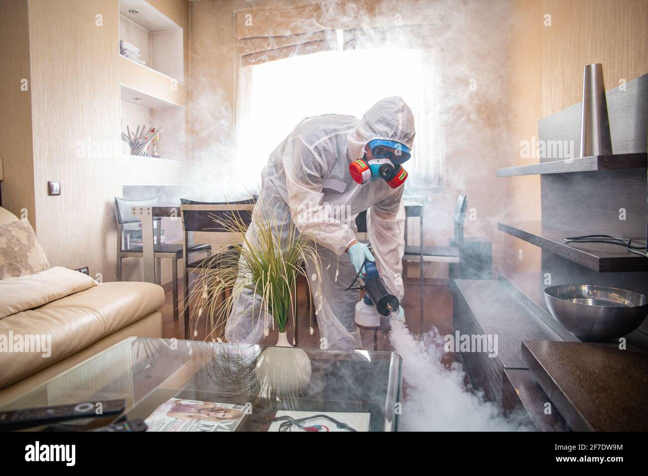 professional disinfects the room with an antiseptic Stock Photo - Alamy