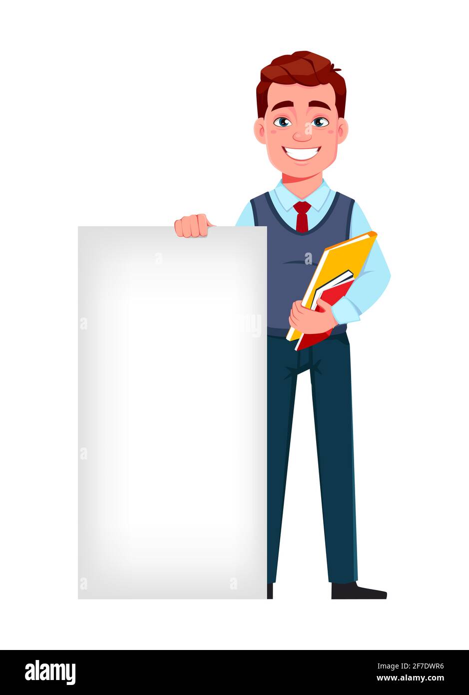 Handsome business man standing near banner. Young businessman cartoon ...