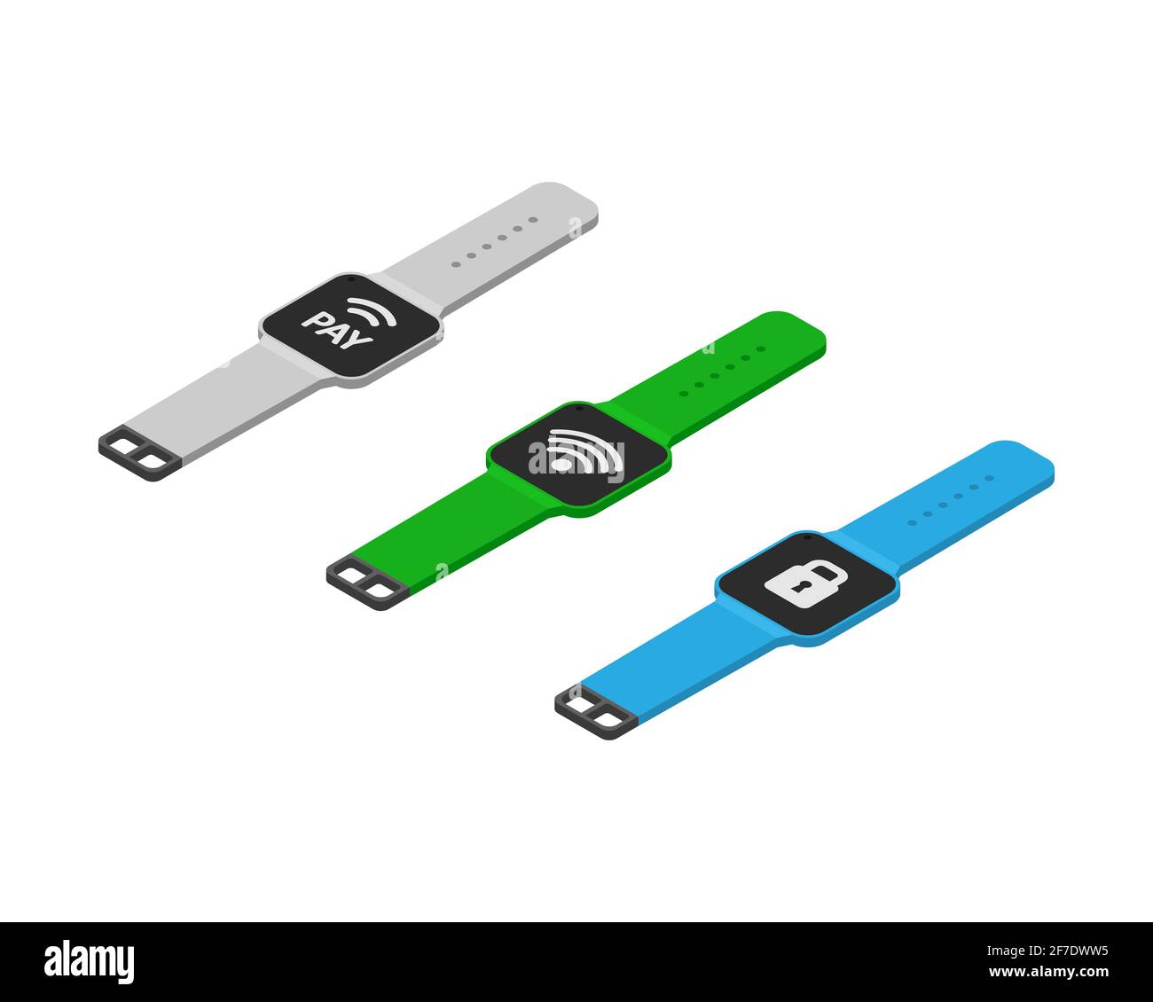 Smart Watch Icon set in isometric style. Smart watch with nfc payment ...