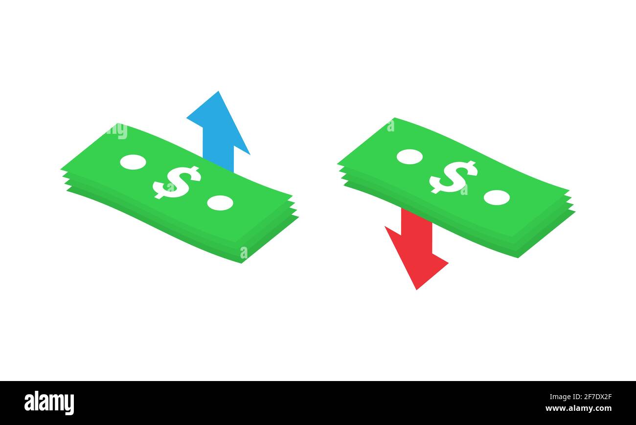 Stack of Dollar Bill with up and down arrows flat icon isolated on ...