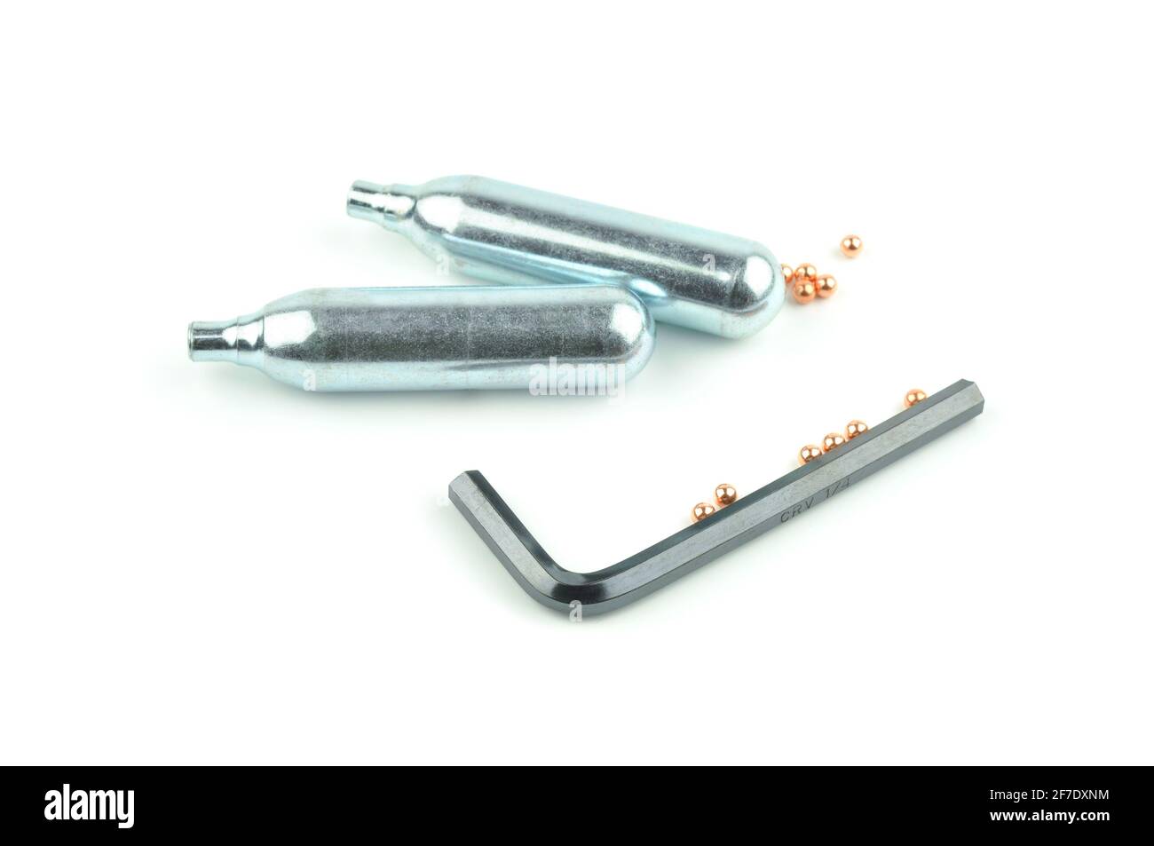Co2 Cartridges, Pellets and Hex Key for Air Gun Isolated on White ...