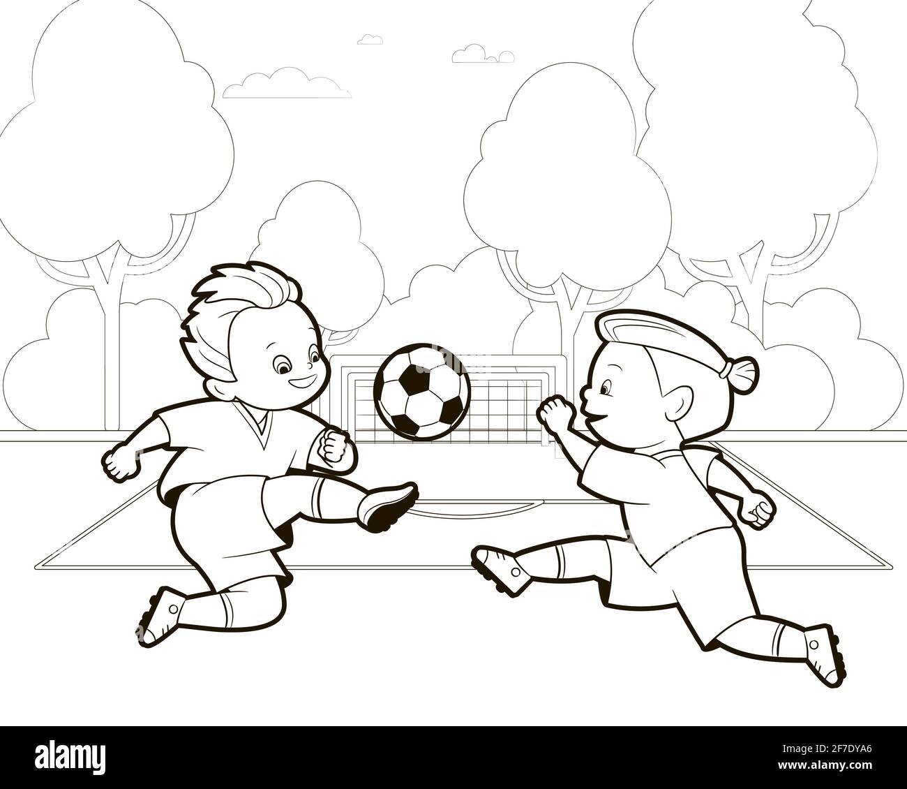 Coloring book; depictions of soccer boys in various positions playing a ...