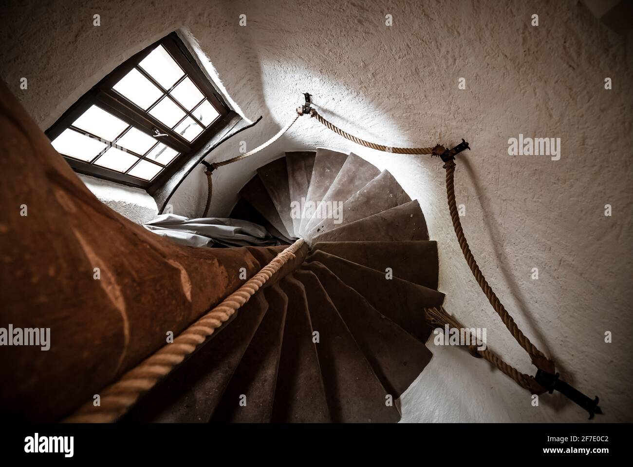 An ancient spiral staircase in a rich medieval house. Alsace Stock ...