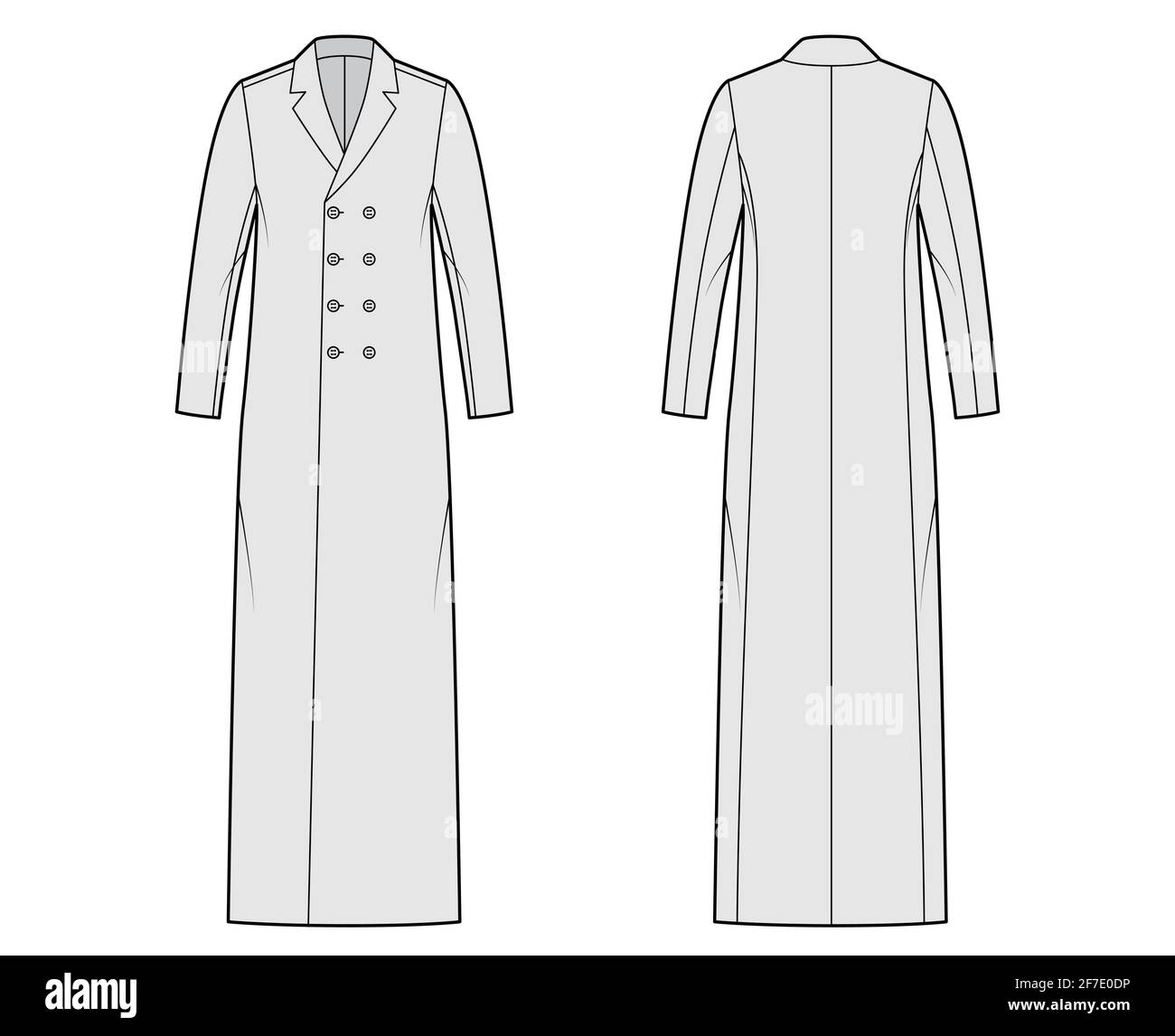 Classic coat technical fashion illustration with maxi floor ankle ...