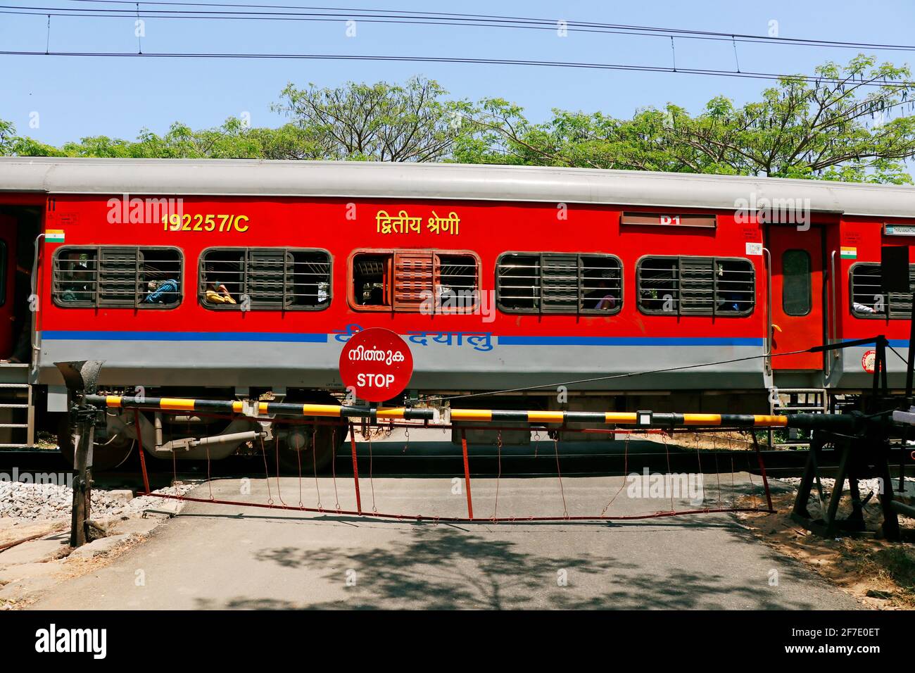 Kochi, Kerala, India -March 5, 2021 a train moving with electric ...